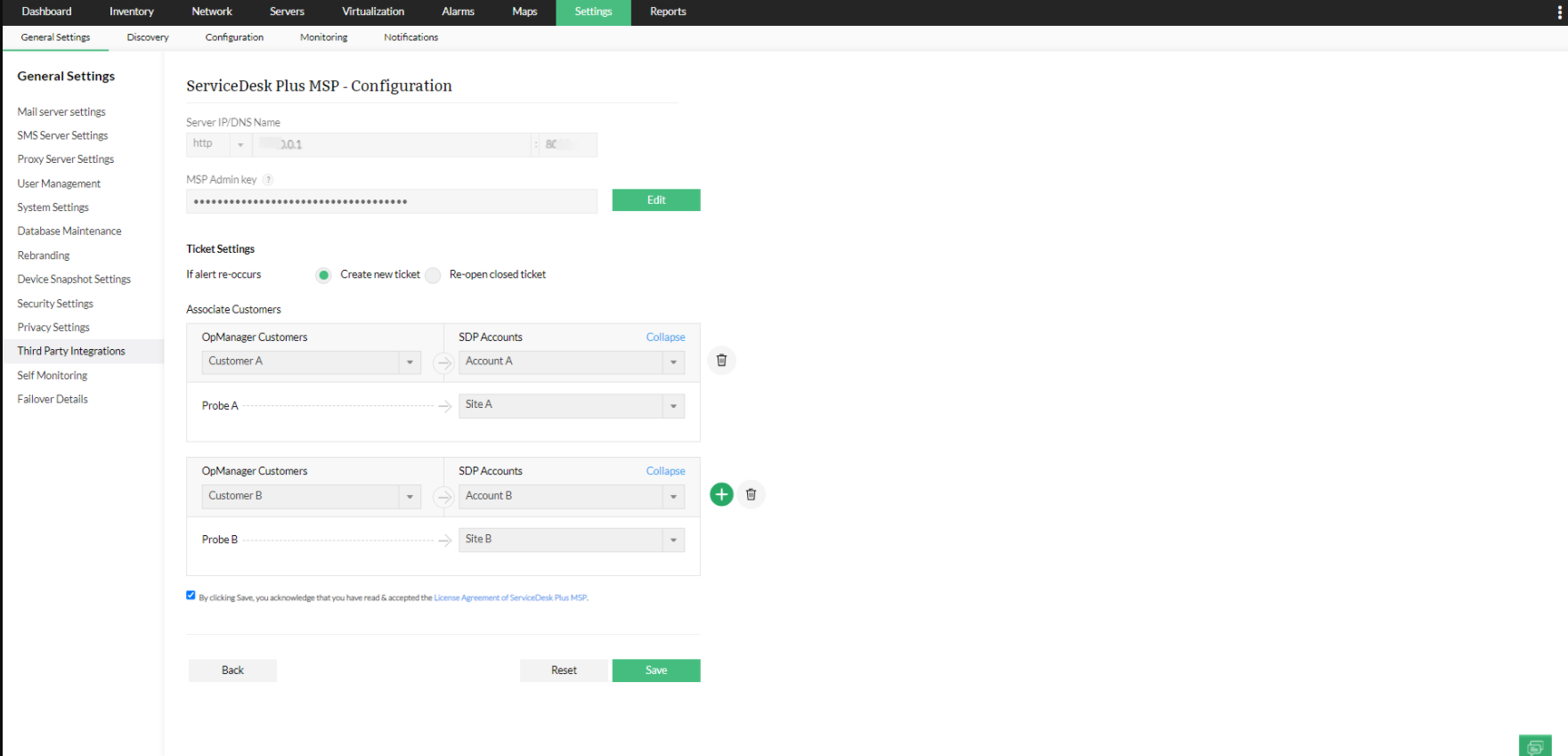 Servicedesk Plus (SDP) MSP Integration with OpManager MSP
