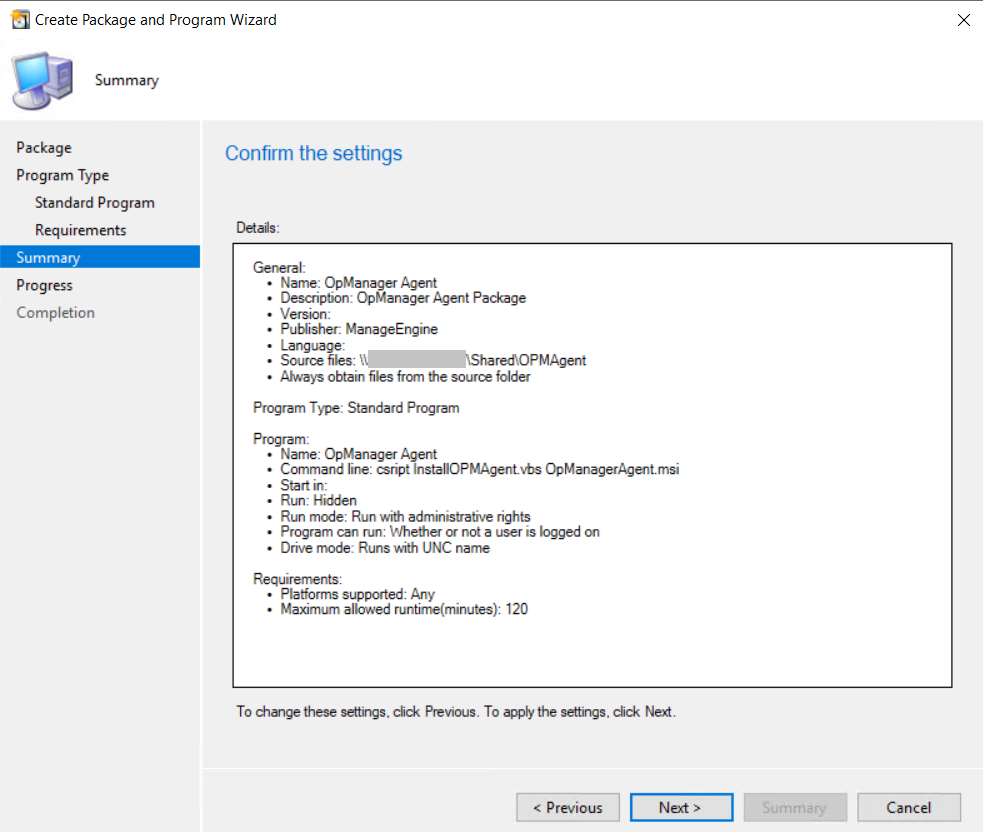Installing agent using SCCM | OpManager Help