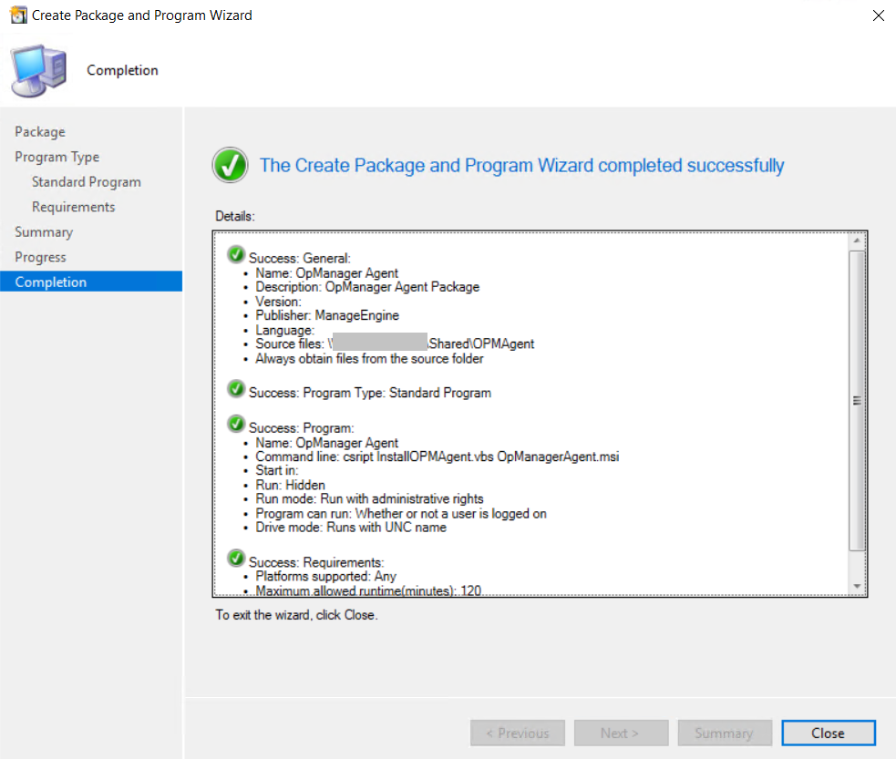 Installing agent using SCCM | OpManager Help