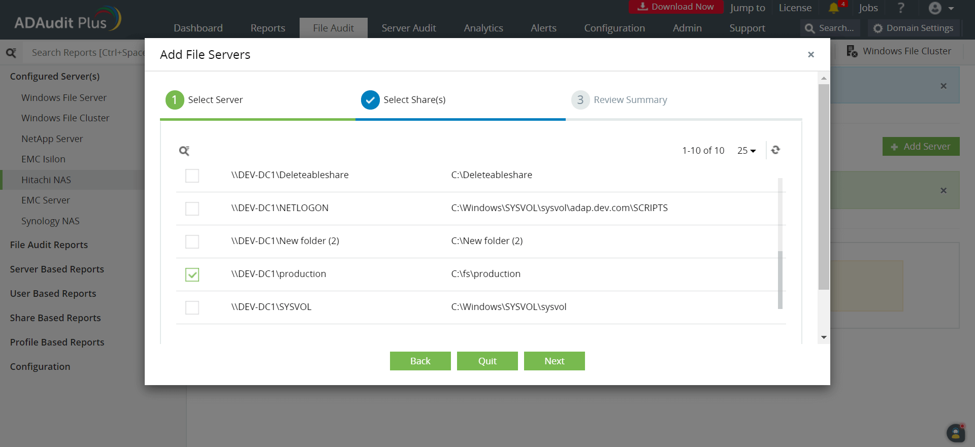 Adding Hitachi NAS servers | Hitachi NAS auditing guide | ADAudit Plus